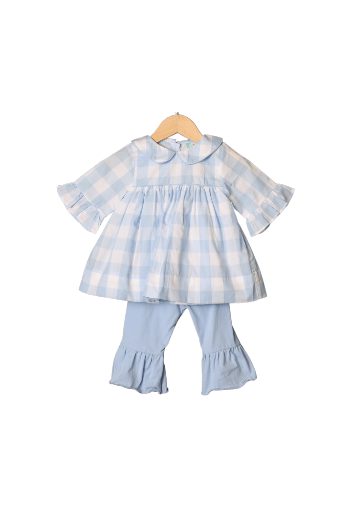 Blue Gingham Ruffle Pant Set
