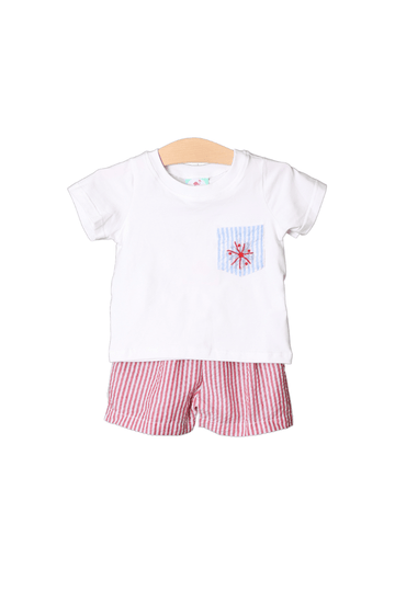 Smocked Strawberry Green Seersucker Short Set