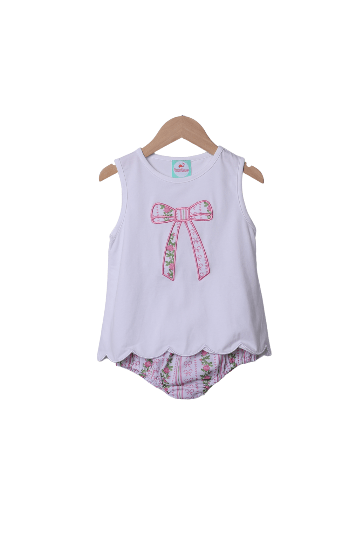 Applique Fancy Floral Bow Diaper Set