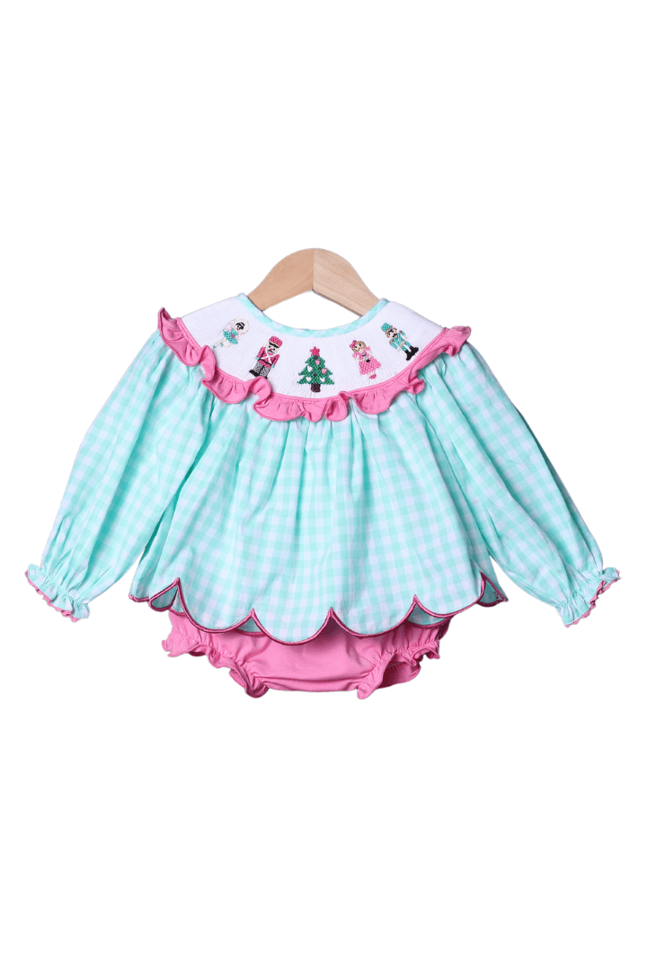 Smocked Nutcracker Ballet Gingham Bishop Bloomer Set