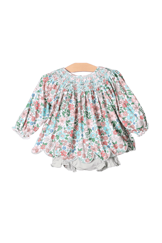 The Smocked Flamingo Apparel & Accessories Smocked Heirloom Sage Floral ...
