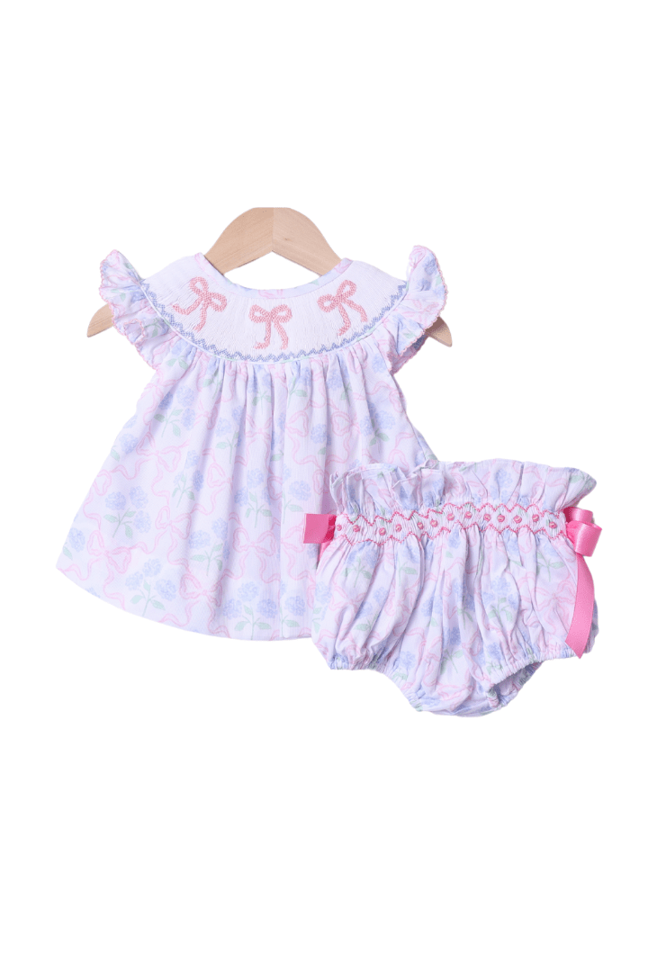 Smocked Hydrangea Bow Bloomer Set