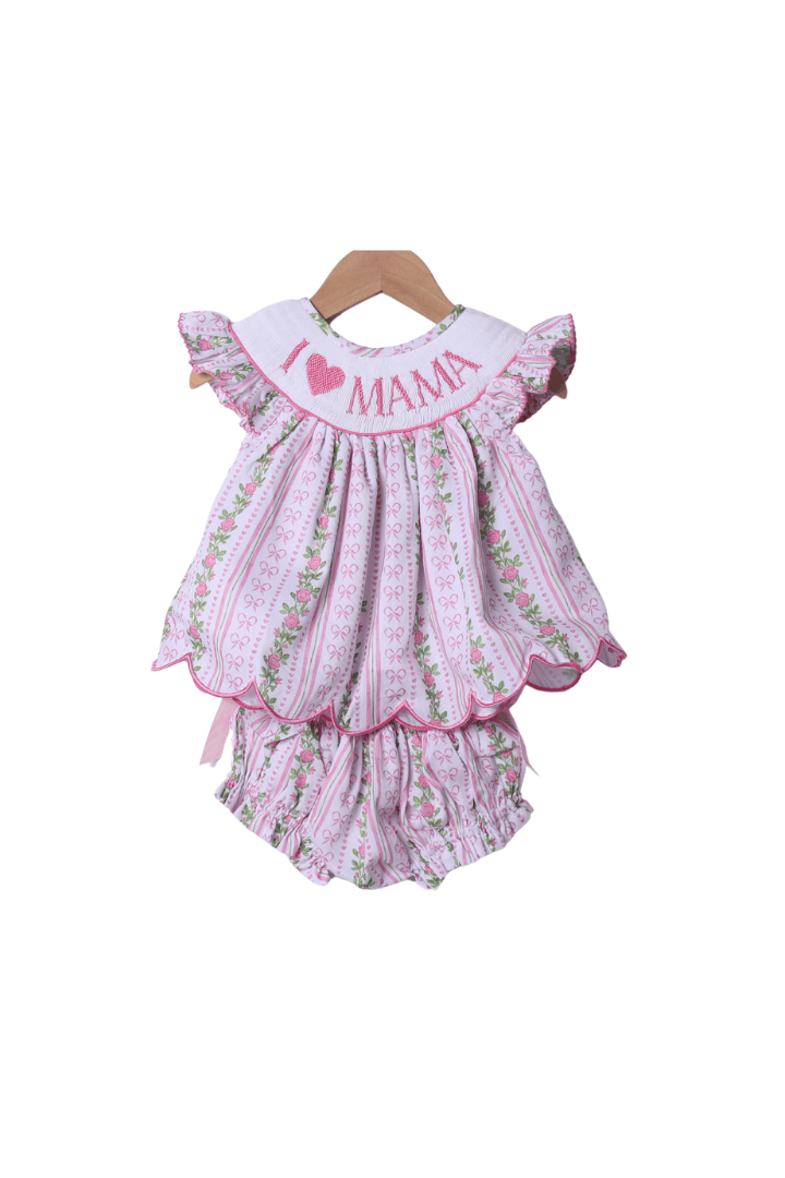 Smocked I Love Mama Fancy Floral Scalloped Bloomer Set