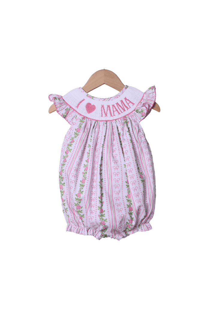 Smocked I Love Mama Fancy Floral Scalloped Bubble