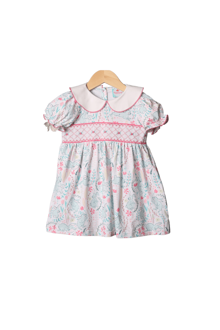 Smocked Pastel Bunny Heirloom Dress
