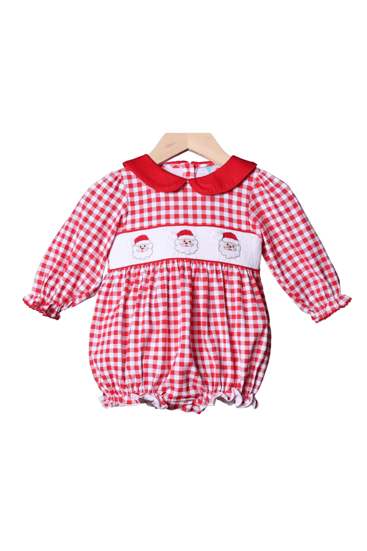 Smocked Santa Red Gingham Bubble