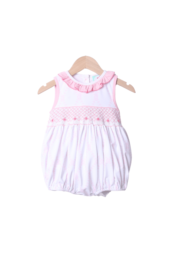 Smocked White and Pink Heirloom Trellis Bubble