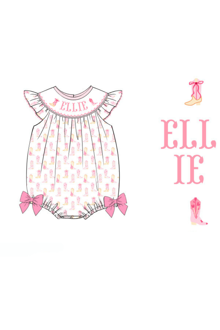 Pre-Order Custom Name Smocked Boots and Bows Bubble
