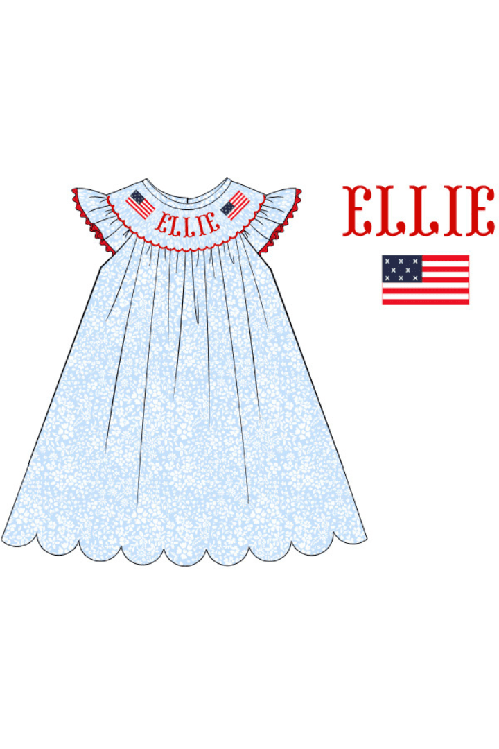 Pre-Order Custom Hand Smocked Custom Name Flag Dress