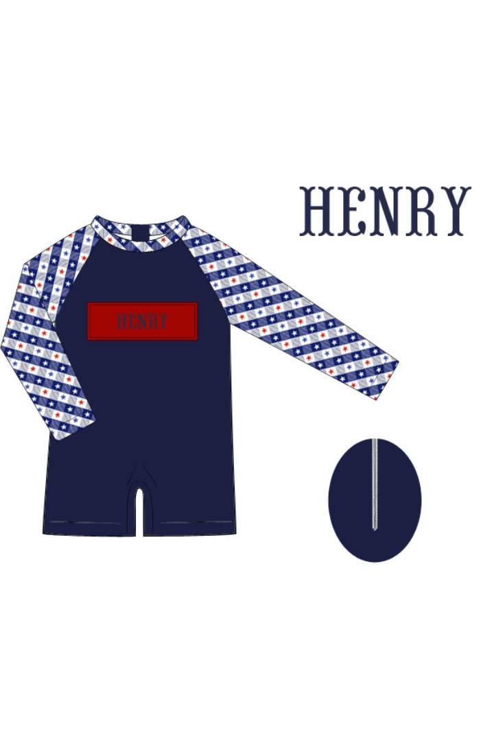 Pre-Order Custom Hand Smocked Custom Name Stars and Stripes Rashguard