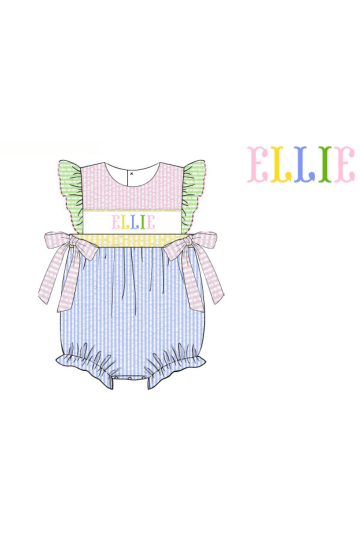 Pre-Order Custom Name Smocked Colorblock Seersucker Bubble