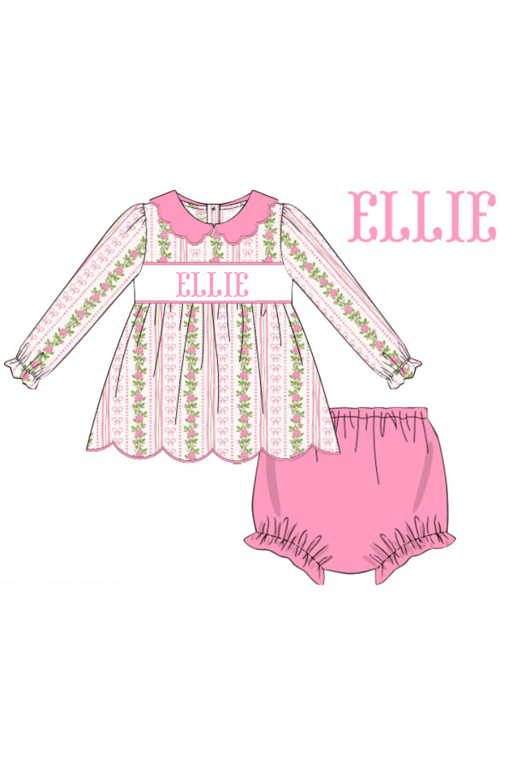 Pre-Order Custom Name Smocked Fancy Floral Bloomer Set