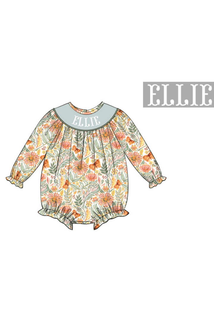 Pre-Order Hand Smocked Custom Name Sage Butterfly Bubble