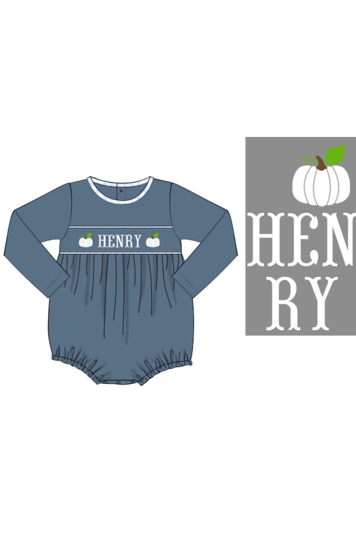 Pre-Order Hand Smocked Custom Name Stone Pumpkin Boy Bubble