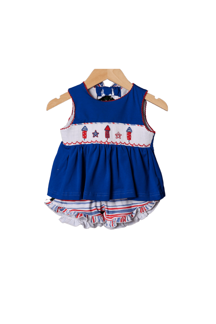 Smocked Red, White and Boom Bow Short Set