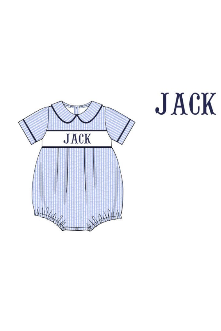 Pre-Order Hand Smocked Custom Blue Seersucker Name Bubble