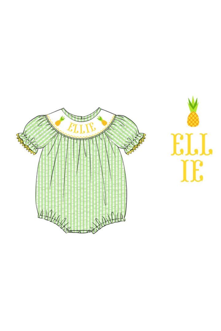 Pre-Order Hand Smocked Custom Name Pineapple Bubble