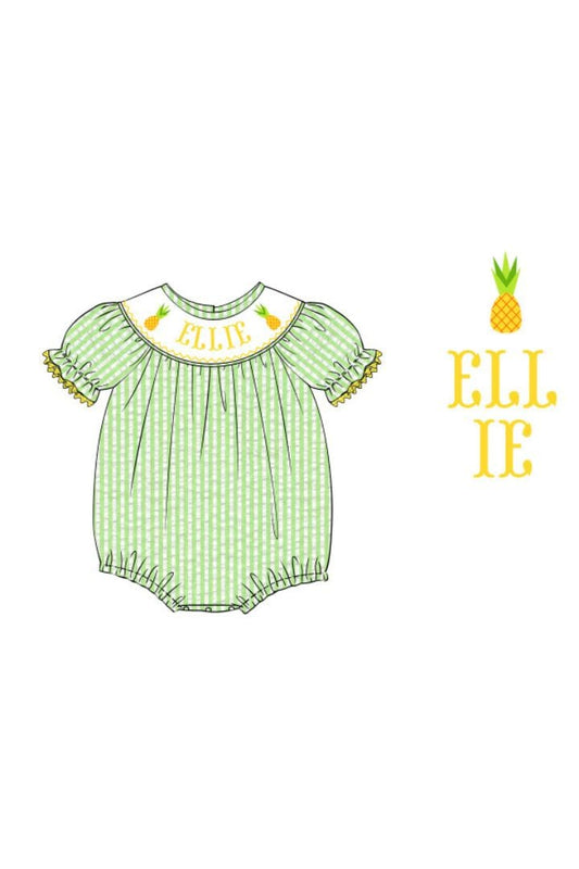 The Smocked Flamingo Pre-Order Hand Smocked Custom Name Pineapple Bubble